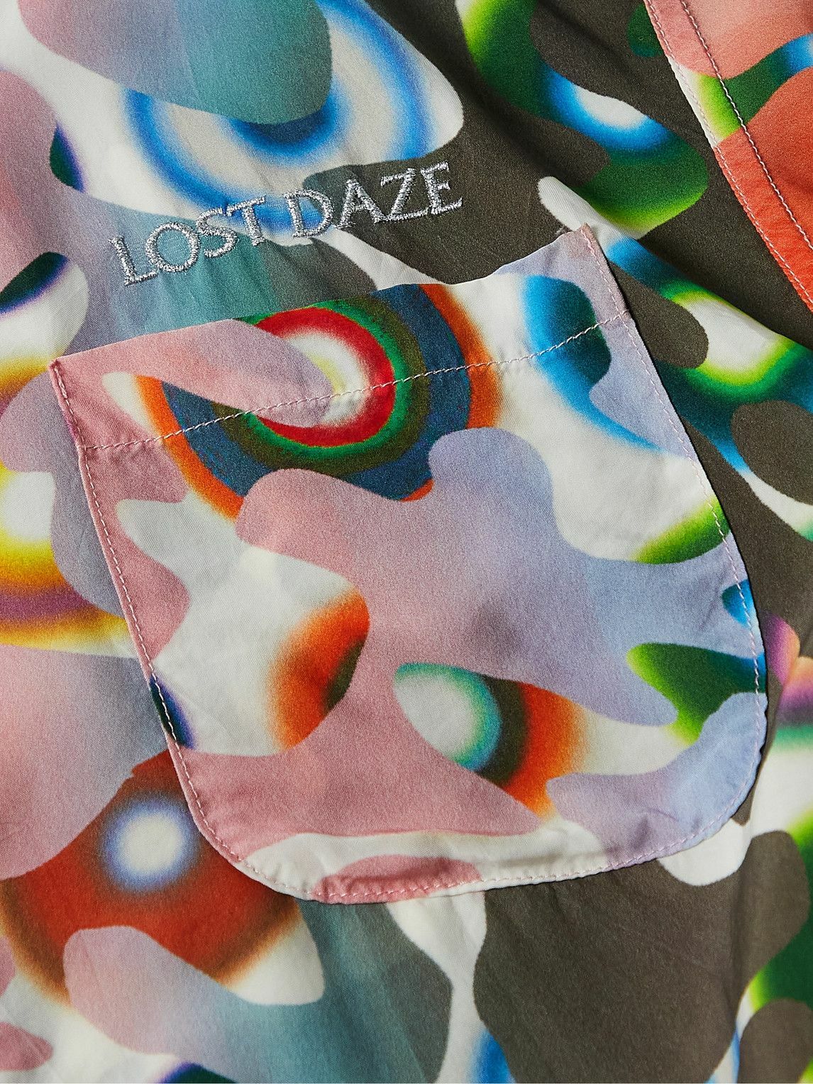 Lost Daze - Rainbow Radial Camp-Collar Printed Satin Shirt - Multi Lost ...