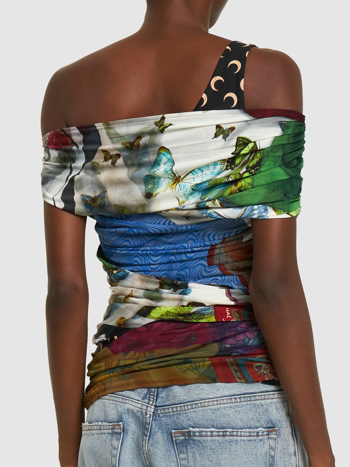 MARINE SERRE - Draped Printed Jersey Patchwork Top Marine Serre