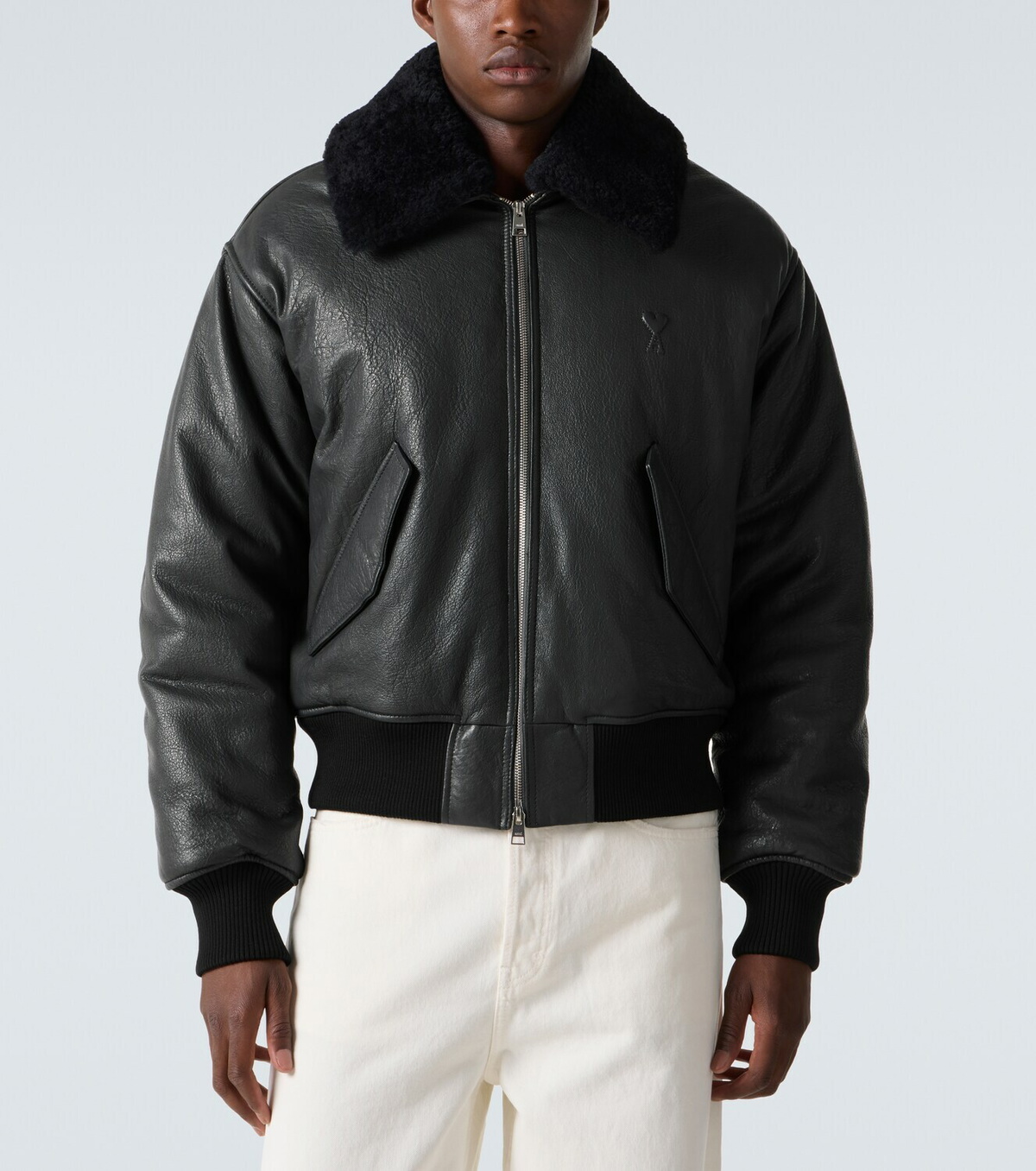Ami Paris Shearling-trimmed leather bomber jacket AMI