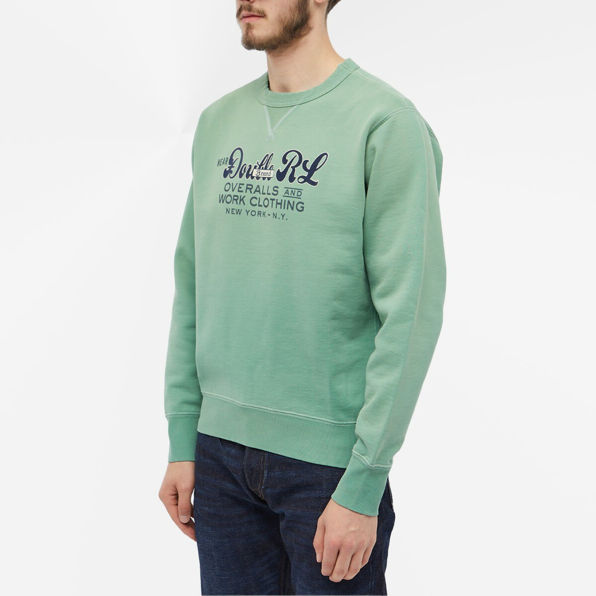 RRL Men's Graphic Crew Sweat in Turquoise RRL