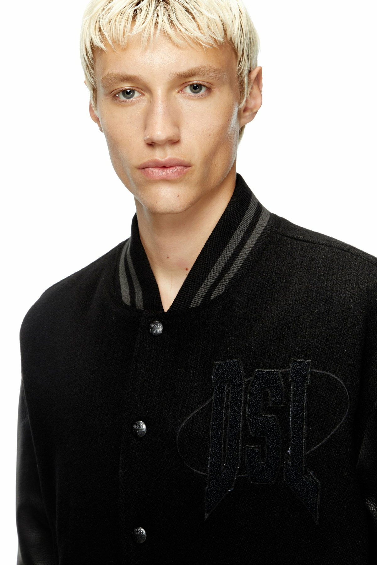 Diesel Varsity bomber jacket in cotton and leather - Leather jackets ...
