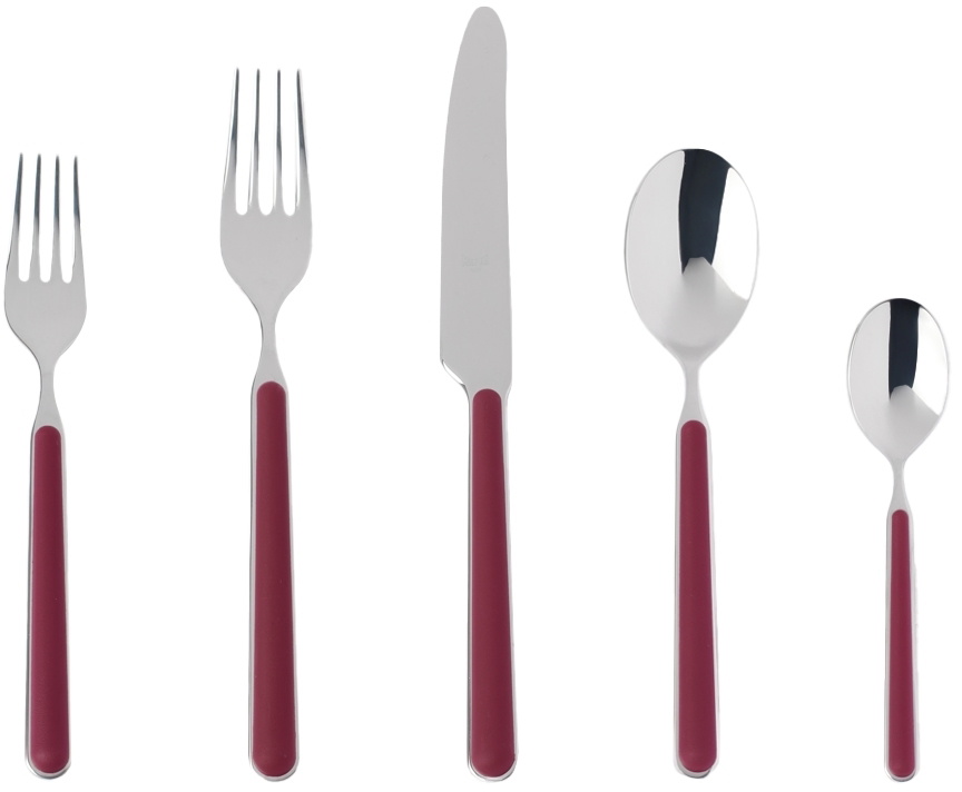 Mepra Silver & Burgundy Fantasia Cutlery Set, 5 pcs