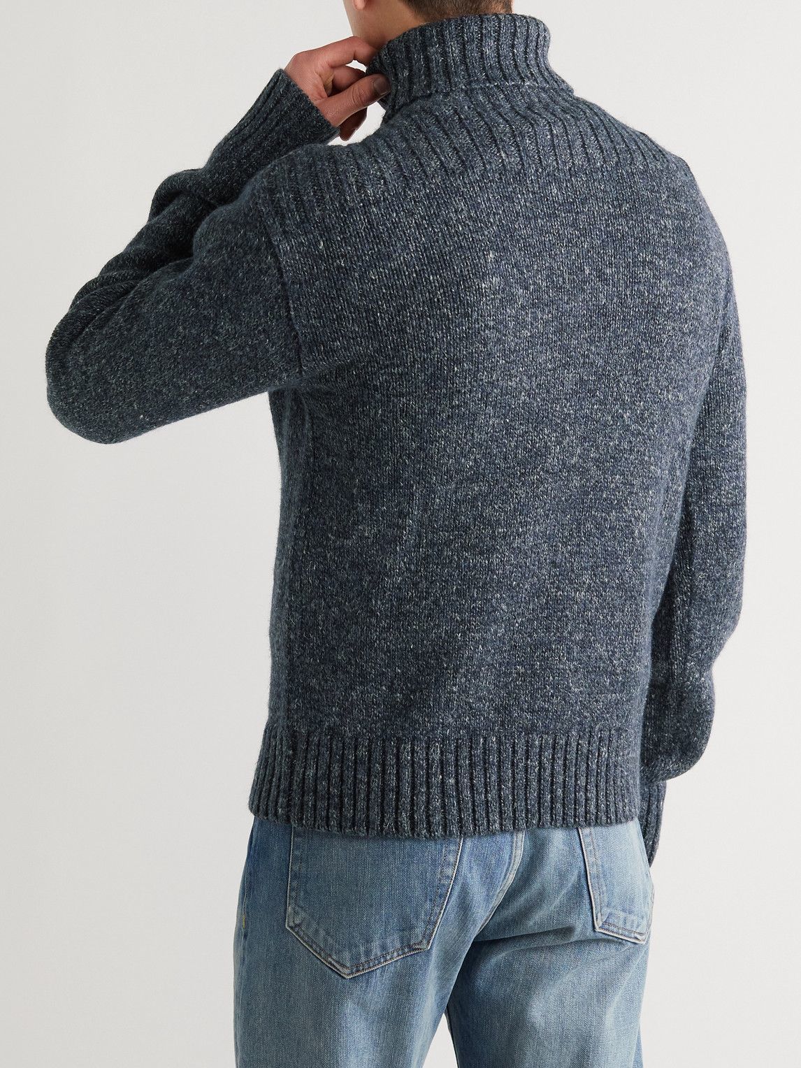 RRL - Wool, Cotton and Linen-Blend Rollneck Sweater - Blue RRL