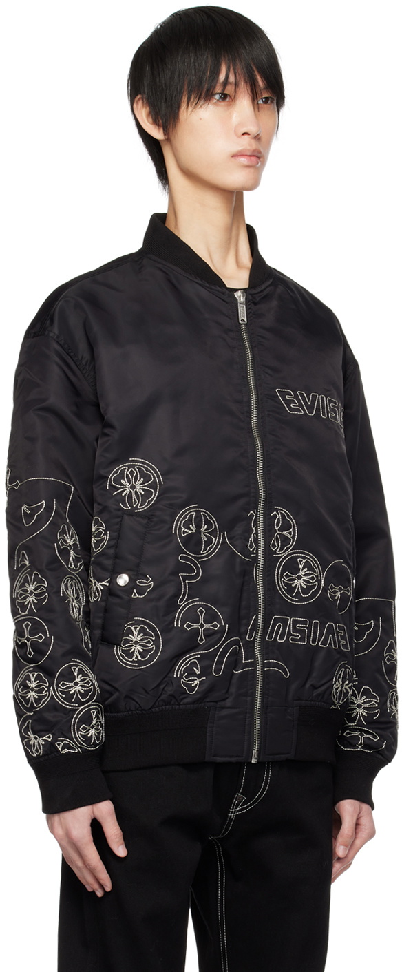 Evisu Black Embroidered Bomber Jacket Evisu