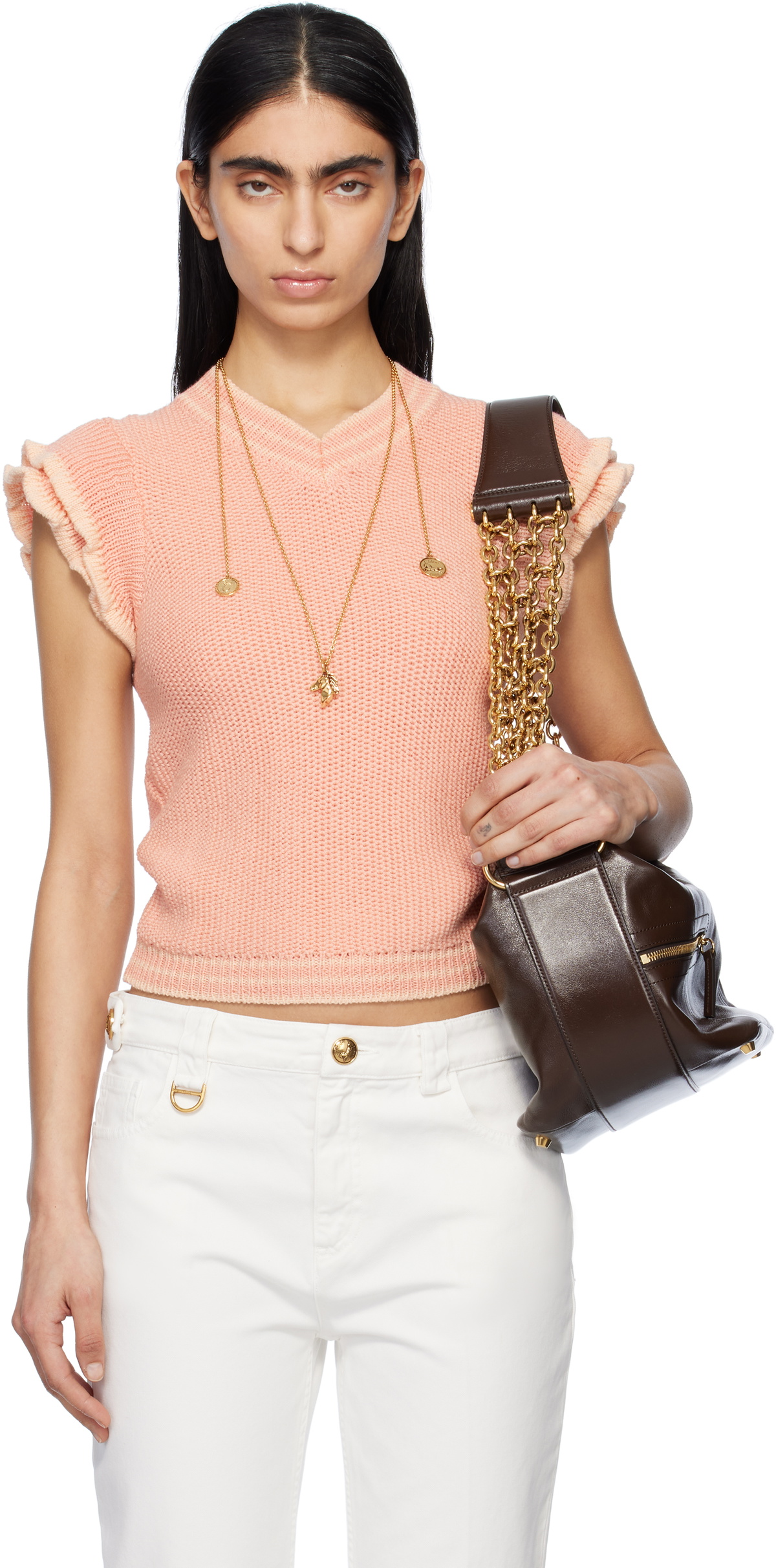 Chloé Pink Short-Sleeve Knit Sweater Chloe