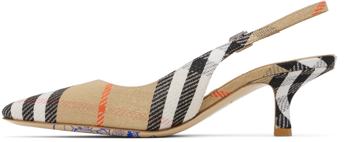 Burberry Beige Check Birdie Slingback Pump Heels Burberry