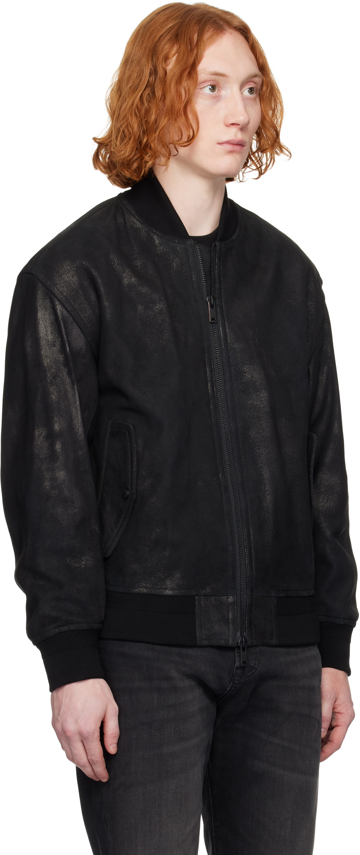 BOSS Black Treated Suede Bomber Jacket BOSS