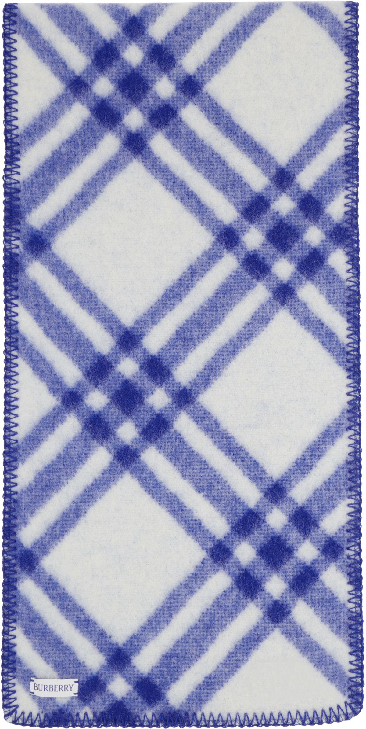 Burberry Blue & White Check Wool Scarf Burberry