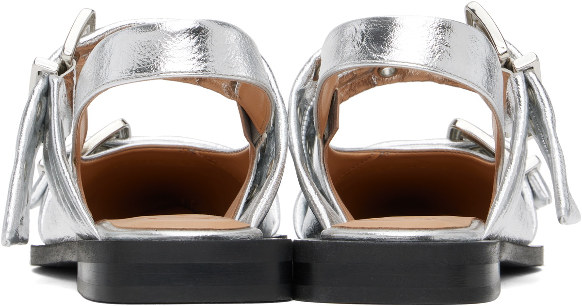 GANNI Silver Metallic Feminine Buckle Flats GANNI