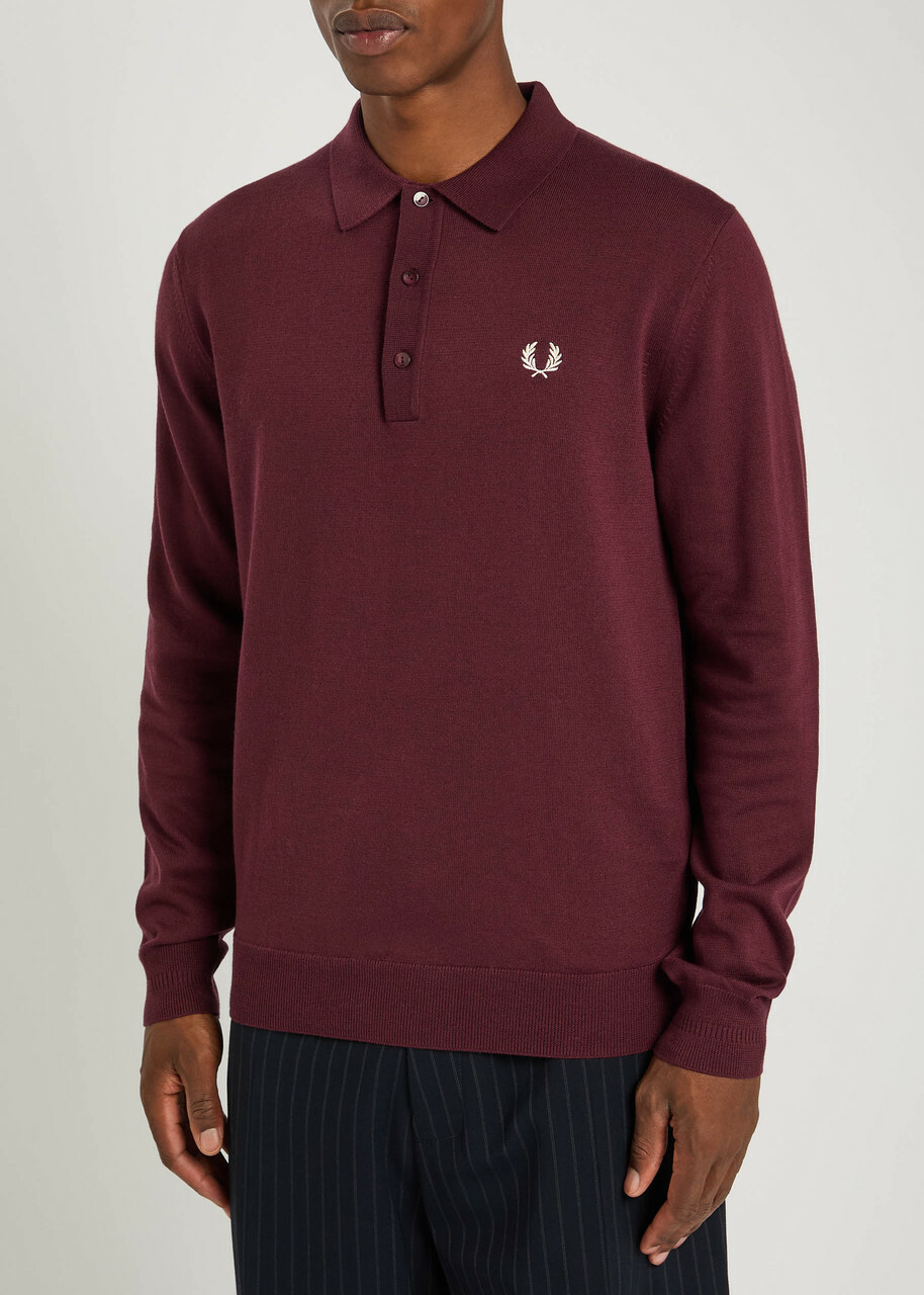 Fred Perry Logo-embroidered Wool-blend Polo Shirt Maroon Fred Perry