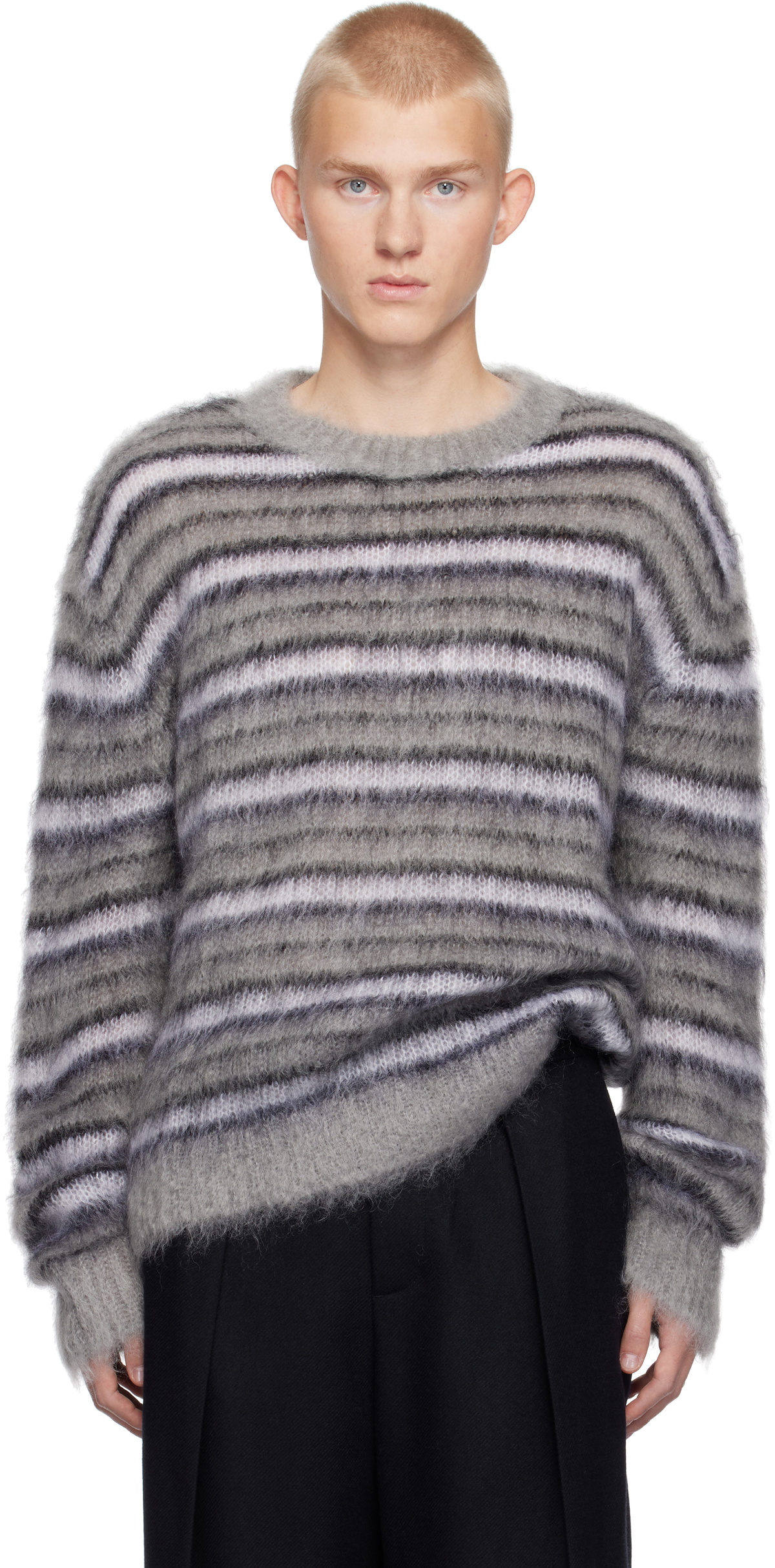 Marni Gray Fuzzy Wuzzy Striped Sweater Marni