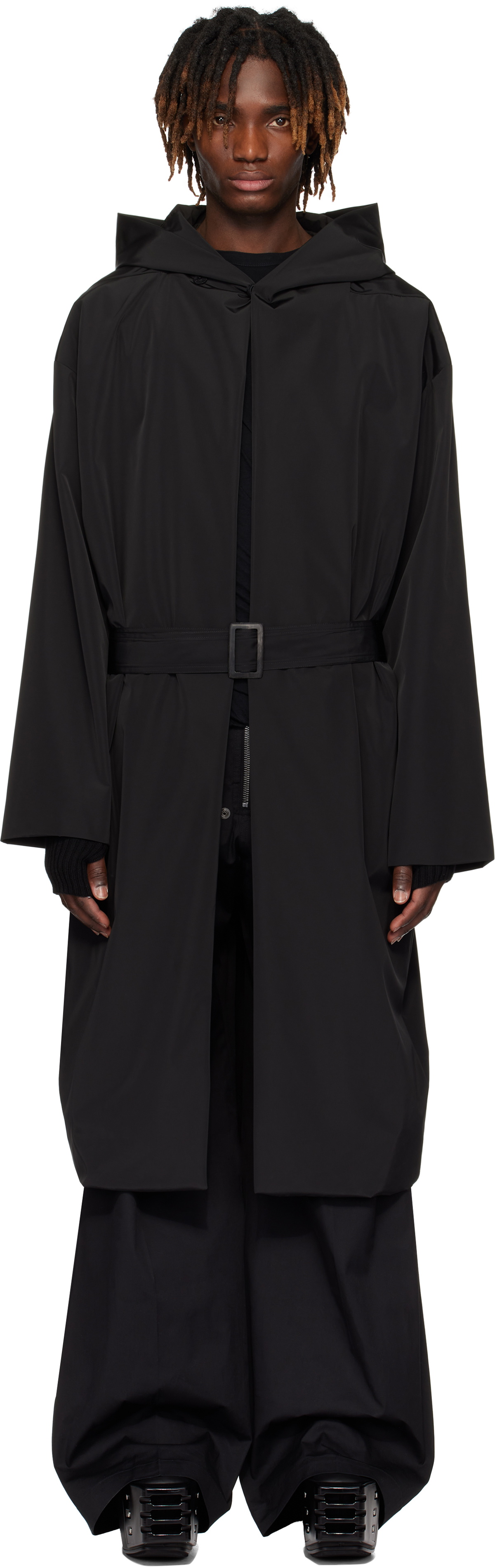 Rick Owens Black Hollywood Hooded Robe Coat Rick Owens