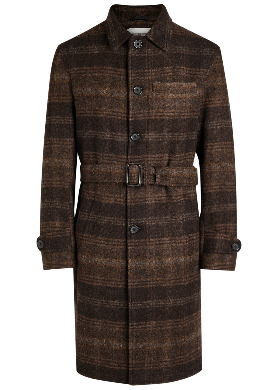 Oliver Spencer Staunton Checked Belted Wool Coat Brown Oliver Spencer
