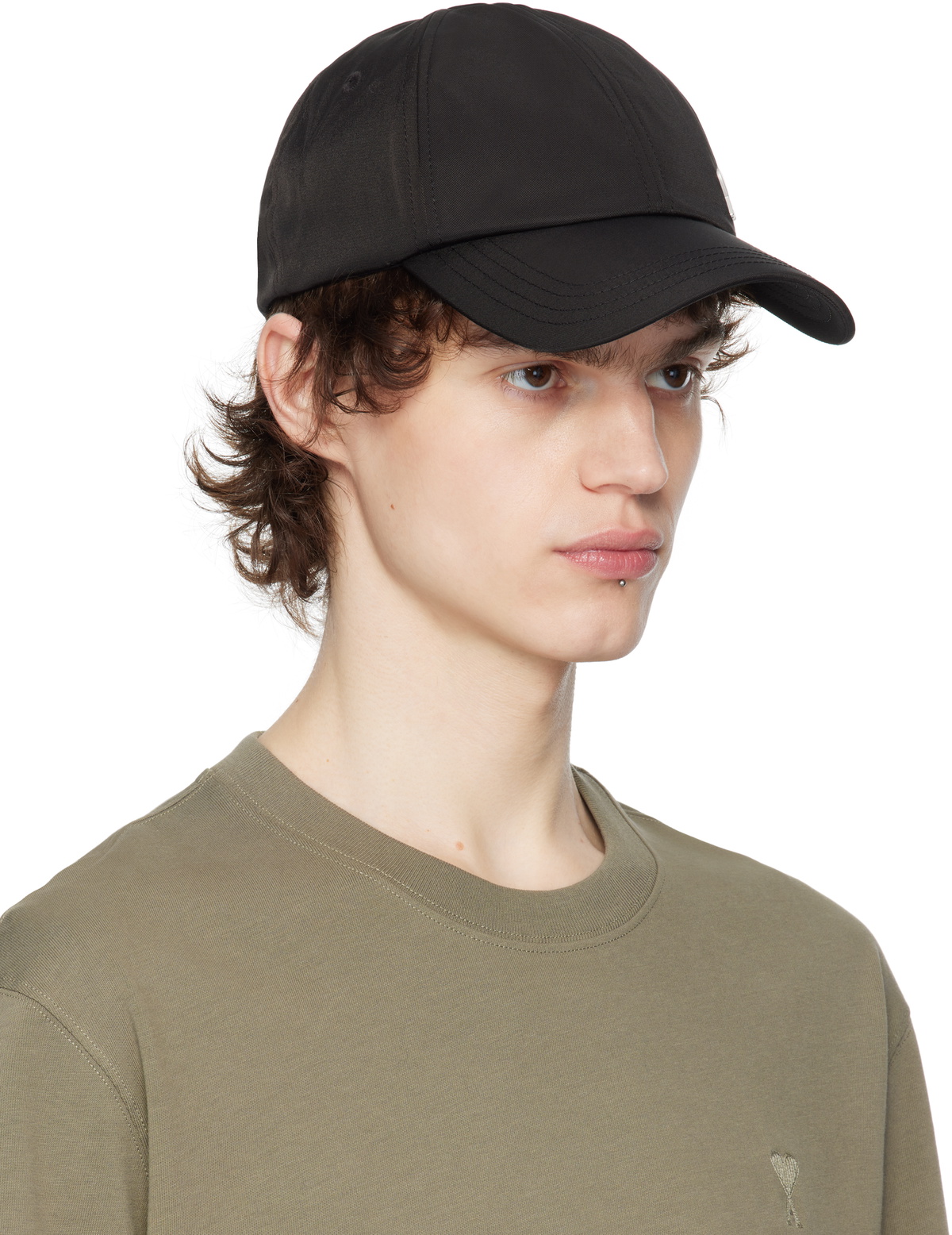 AMI Paris Black Twill Ami de Coeur Stud Cap AMI