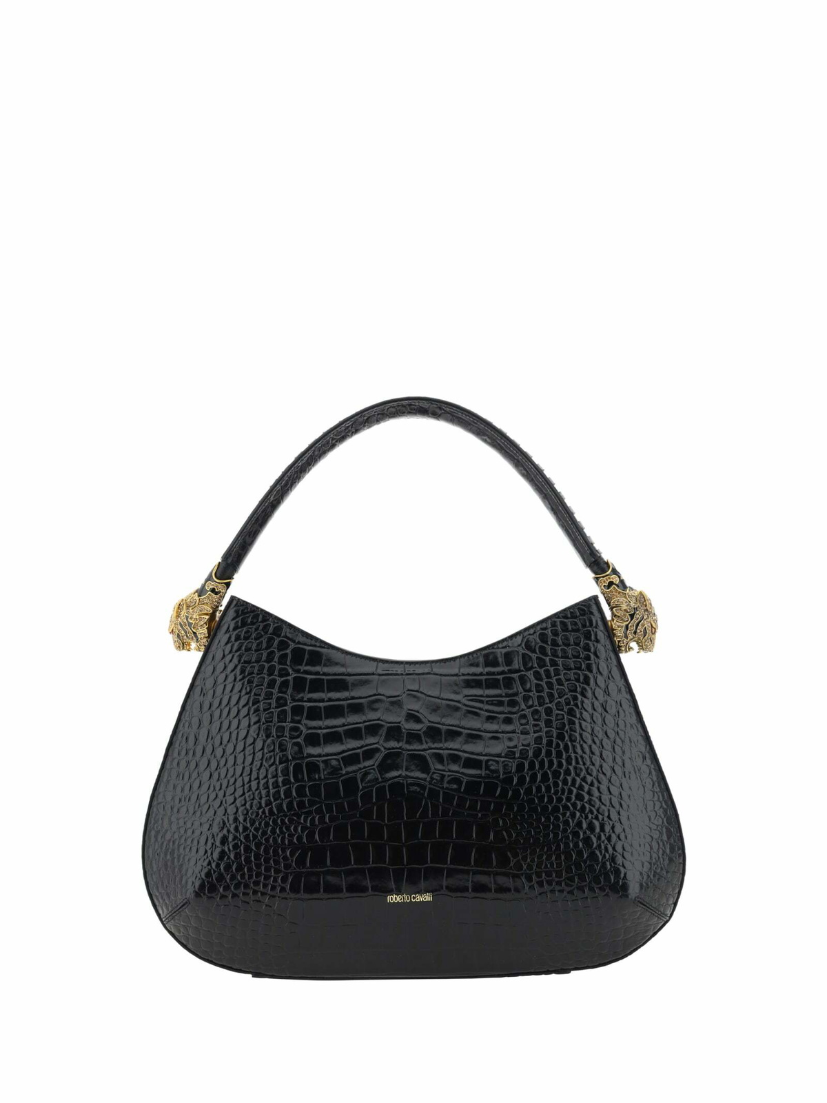 Roberto Cavalli Roar Shoulder Bag In Black Leather Roberto Cavalli