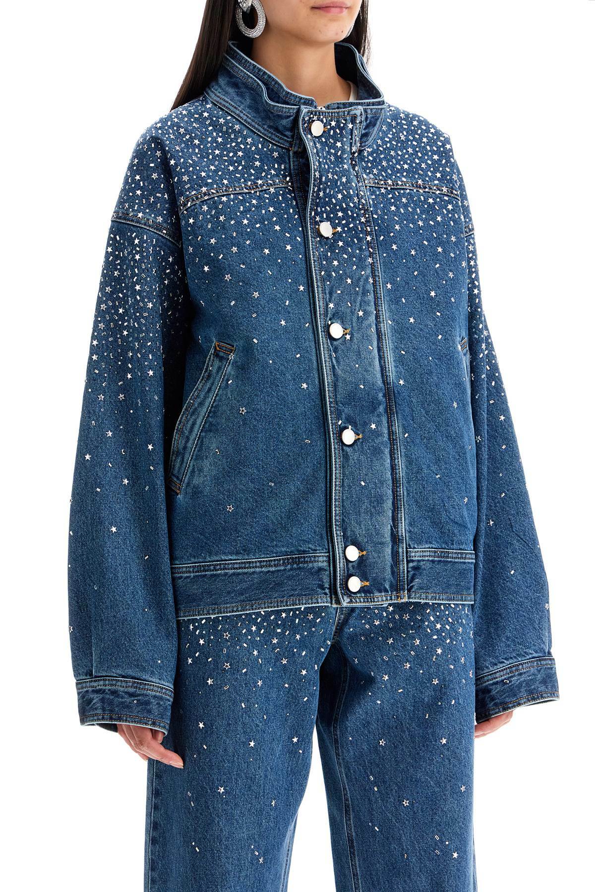 ALESSANDRA RICH denim bomber jacket with rhin Blue Alessandra Rich