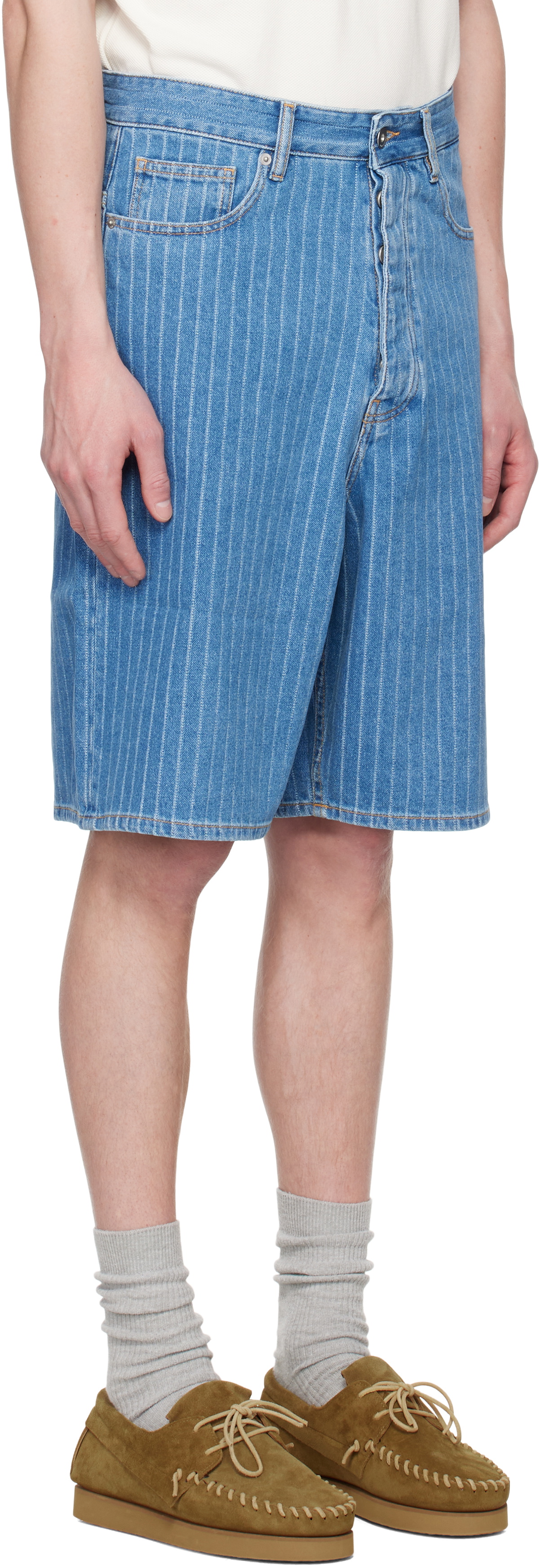 Drôle De Monsieur Blue 'Le Short Baggy Rayures' Denim Shorts Drôle de ...