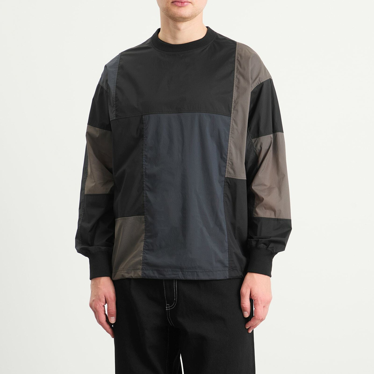 BEAMS Men's Patchwork Crew Neck in Black Beams Boy