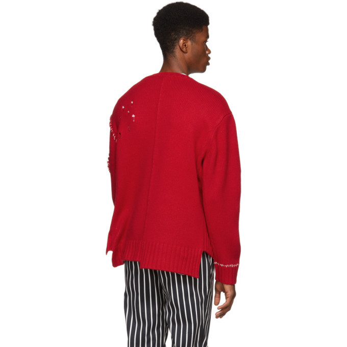 Ambush Red Damaged Crewneck Sweater Ambush