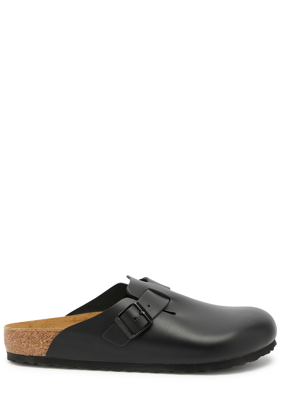 Birkenstock Boston Leather Sliders Black Birkenstock