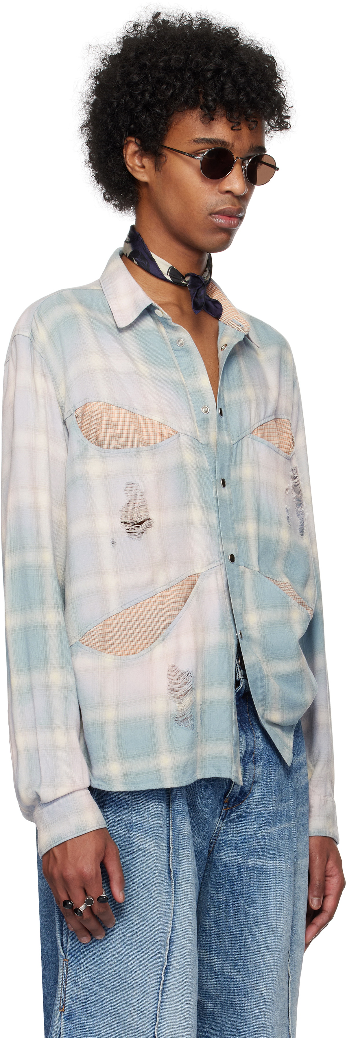Khoki Blue Vintage-Effect Shirt KHOKI