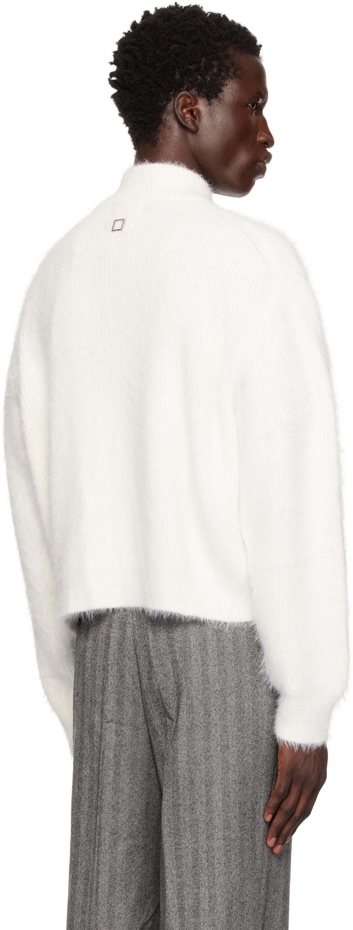 WOOYOUNGMI White High Neck Zip-up Sweater Wooyoungmi