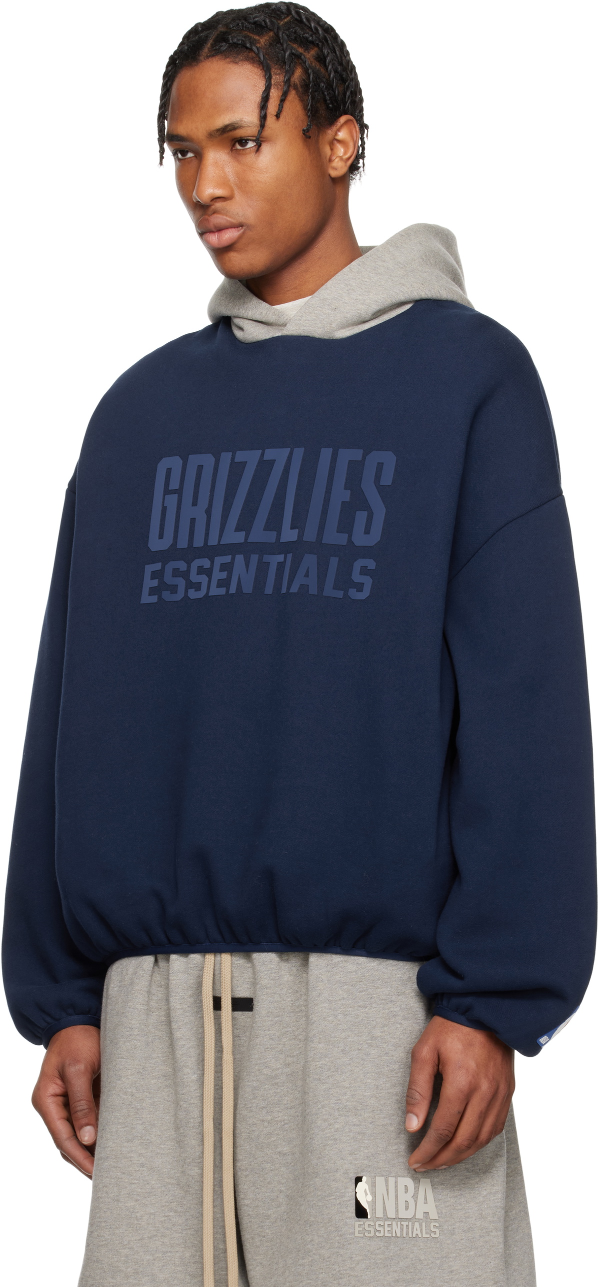 Fear of God ESSENTIALS Navy & Gray NBA Grizzlies Pull Over Hoodie Fear ...