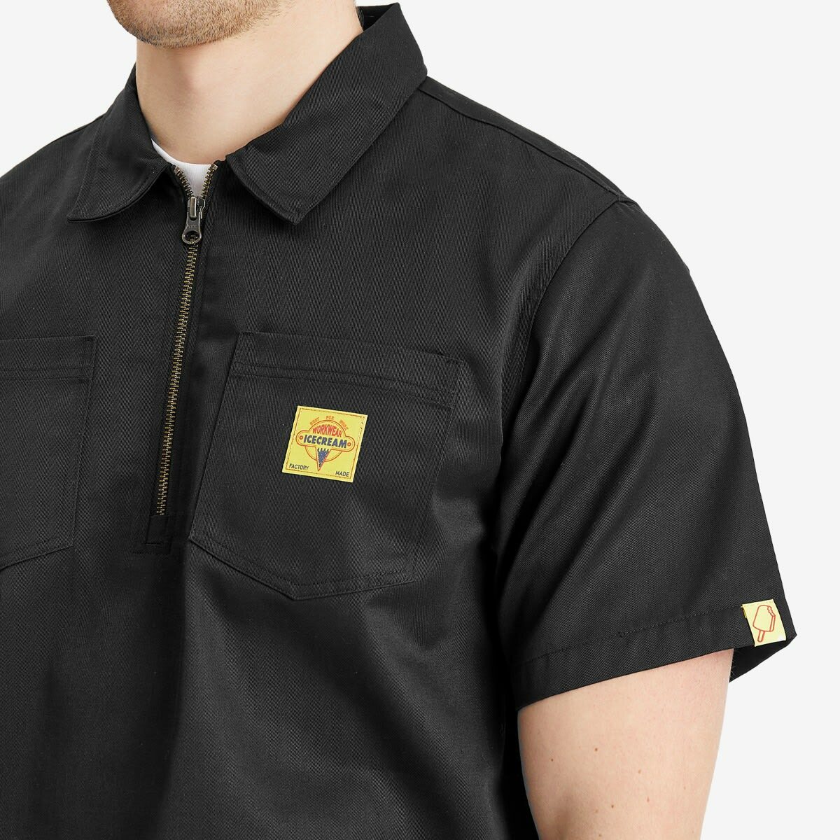 ICECREAM Men's Quarter Zip Work Shirt in Black ICECREAM
