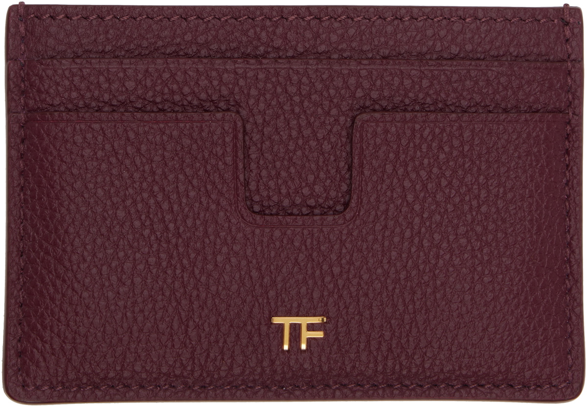 TOM FORD Burgundy Grain Leather Card Holder TOM FORD