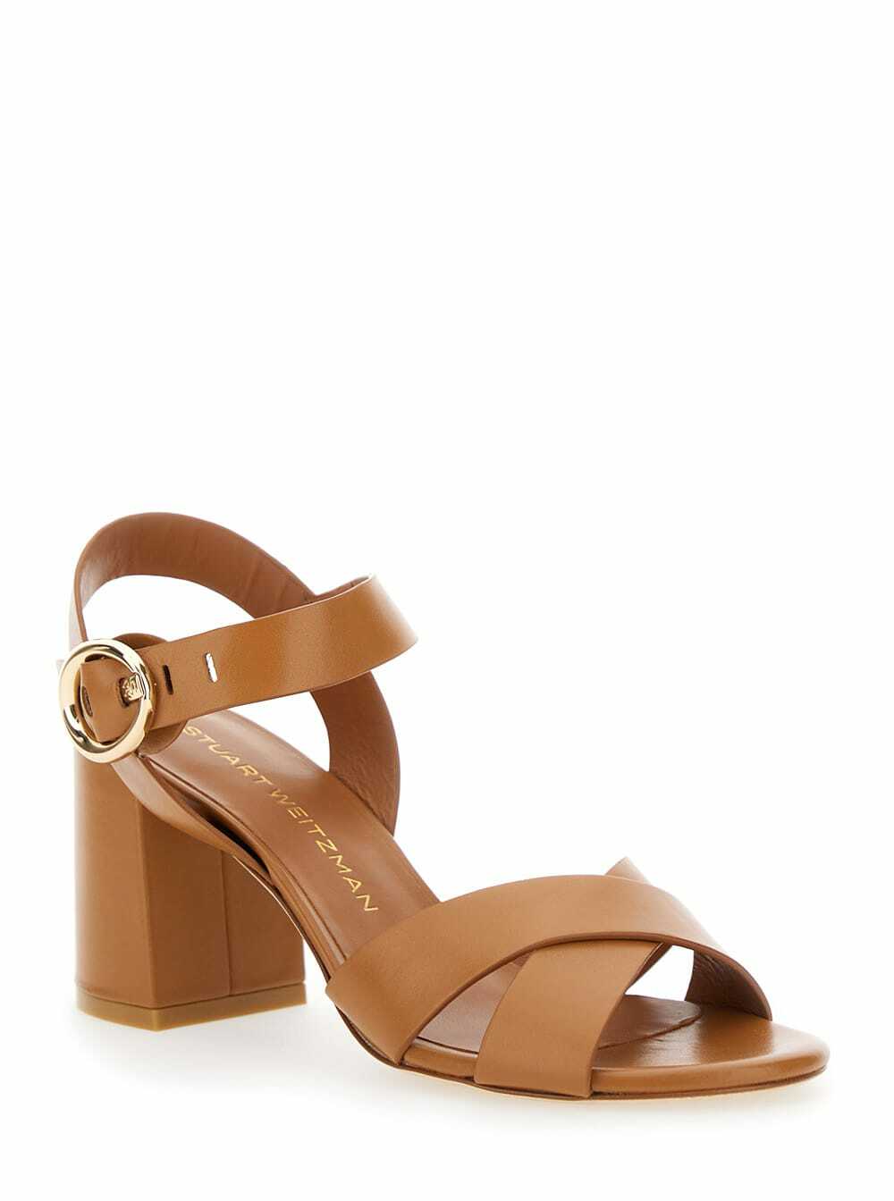 Stuart Weitzman benni Block Brown Heeled Sandal With Open Toe And Ankle ...