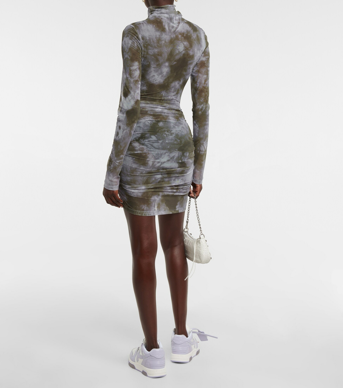 Off-White - Logo ruched mesh minidress Off-White