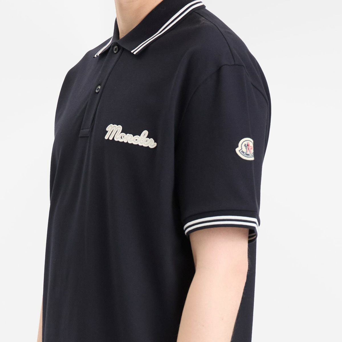 Moncler Men's Short Sleeve Logo Polo in Navy Moncler