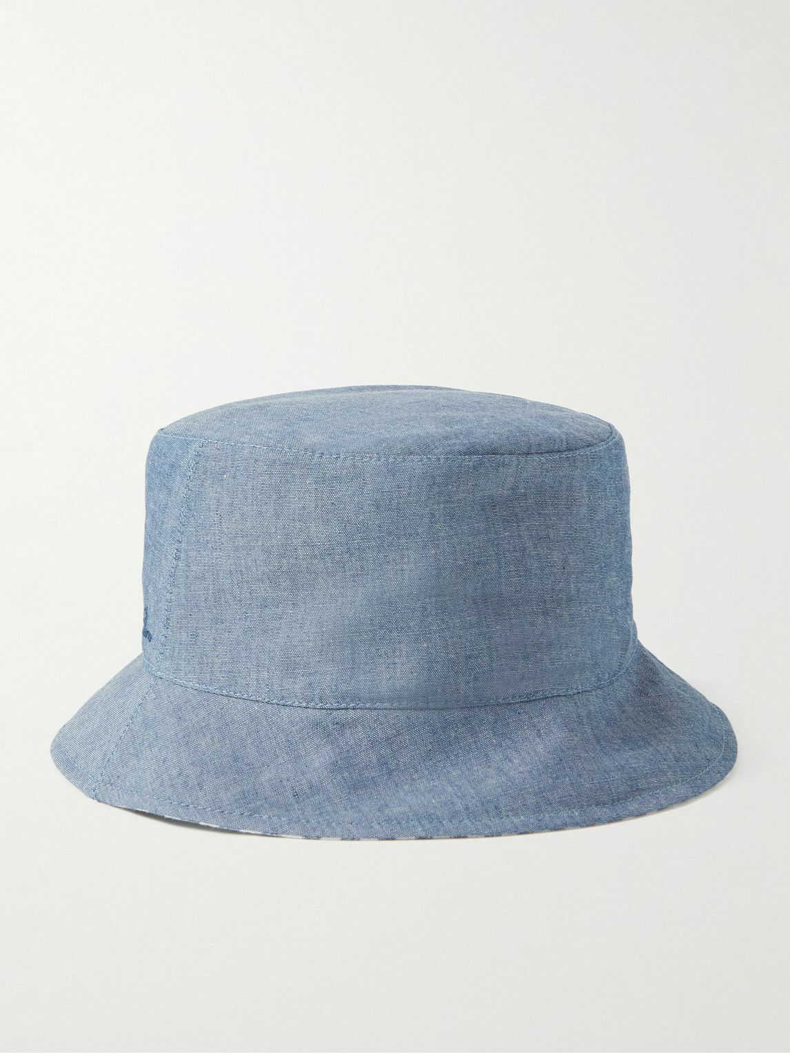 Loro Piana - Reversible Logo-Embroidered Cotton-Chambray and Linen Bucket Hat - Blue Loro Piana