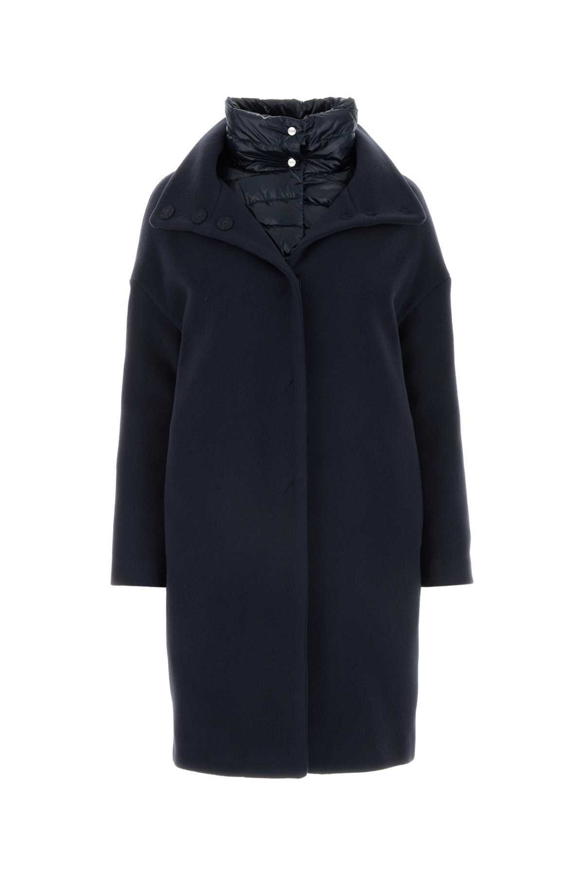 Herno Dark Blue Wool Blend Coat Herno