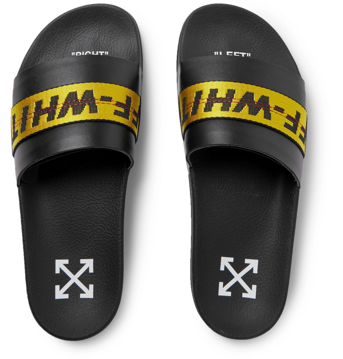 Off-White - Logo Webbing-Trimmed Leather Slides - Black Off-White