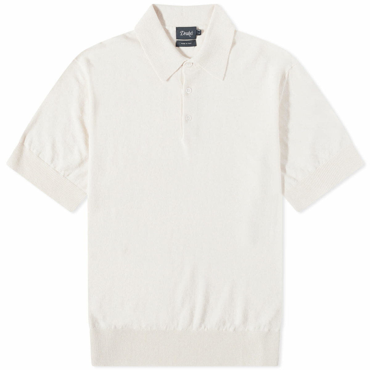 Drake's Men's Cotton-Linen Knitted Polo Shirt in Ecru Drake's