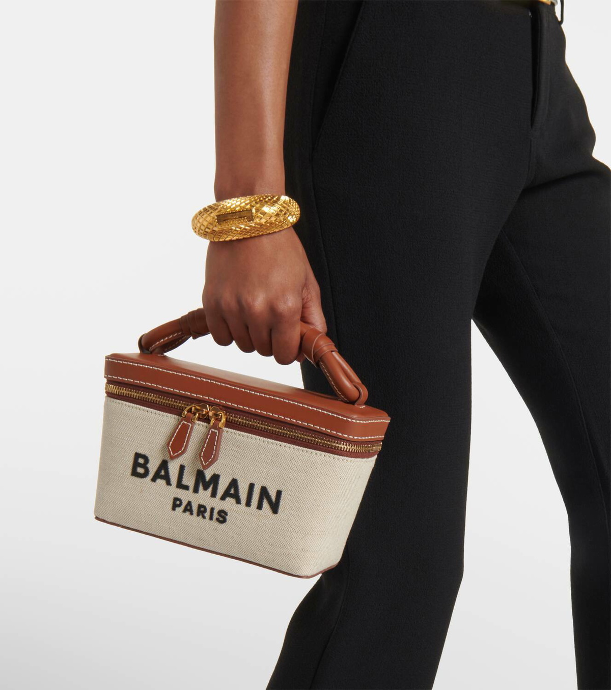 Balmain B-Army leather-trimmed canvas makeup bag Balmain