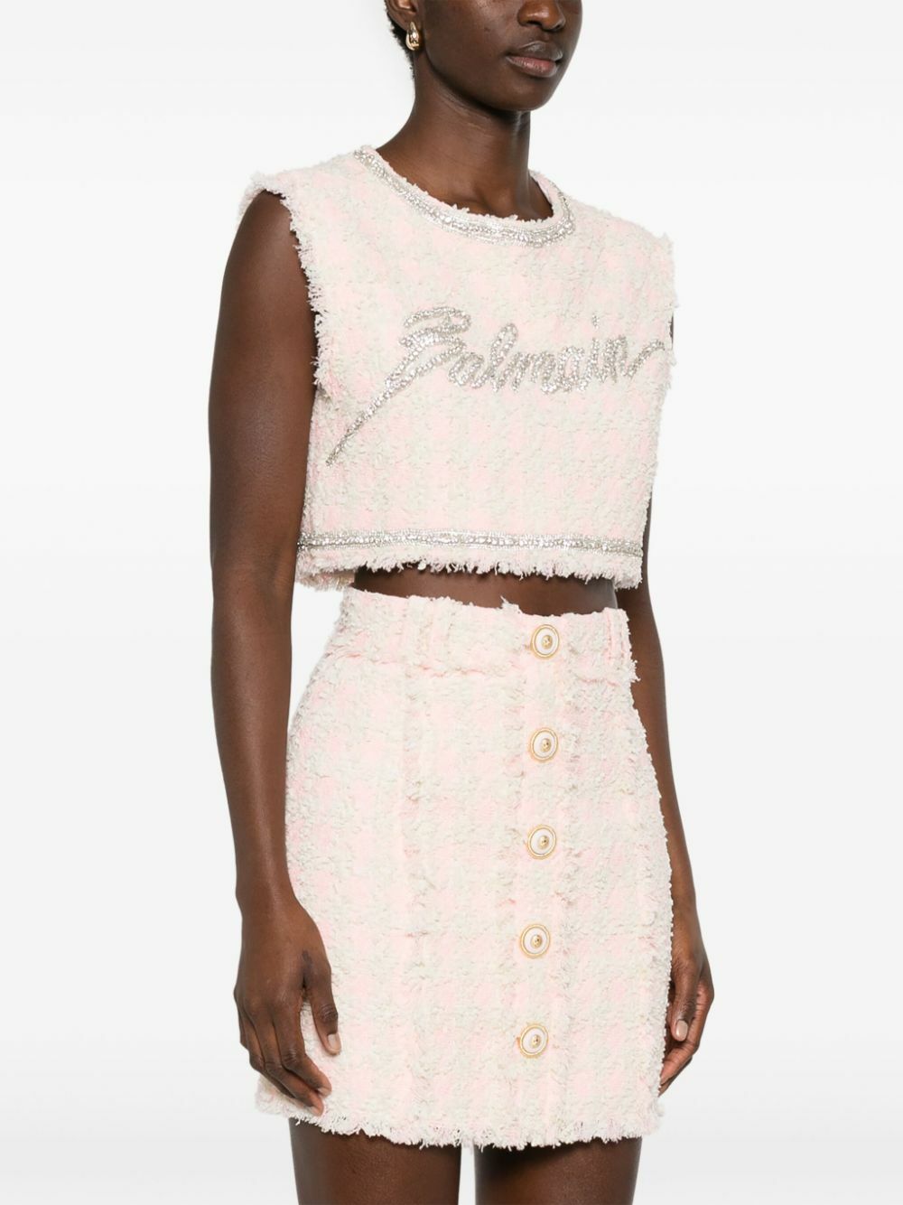 Balmain Logo Tweed Crop Top Balmain