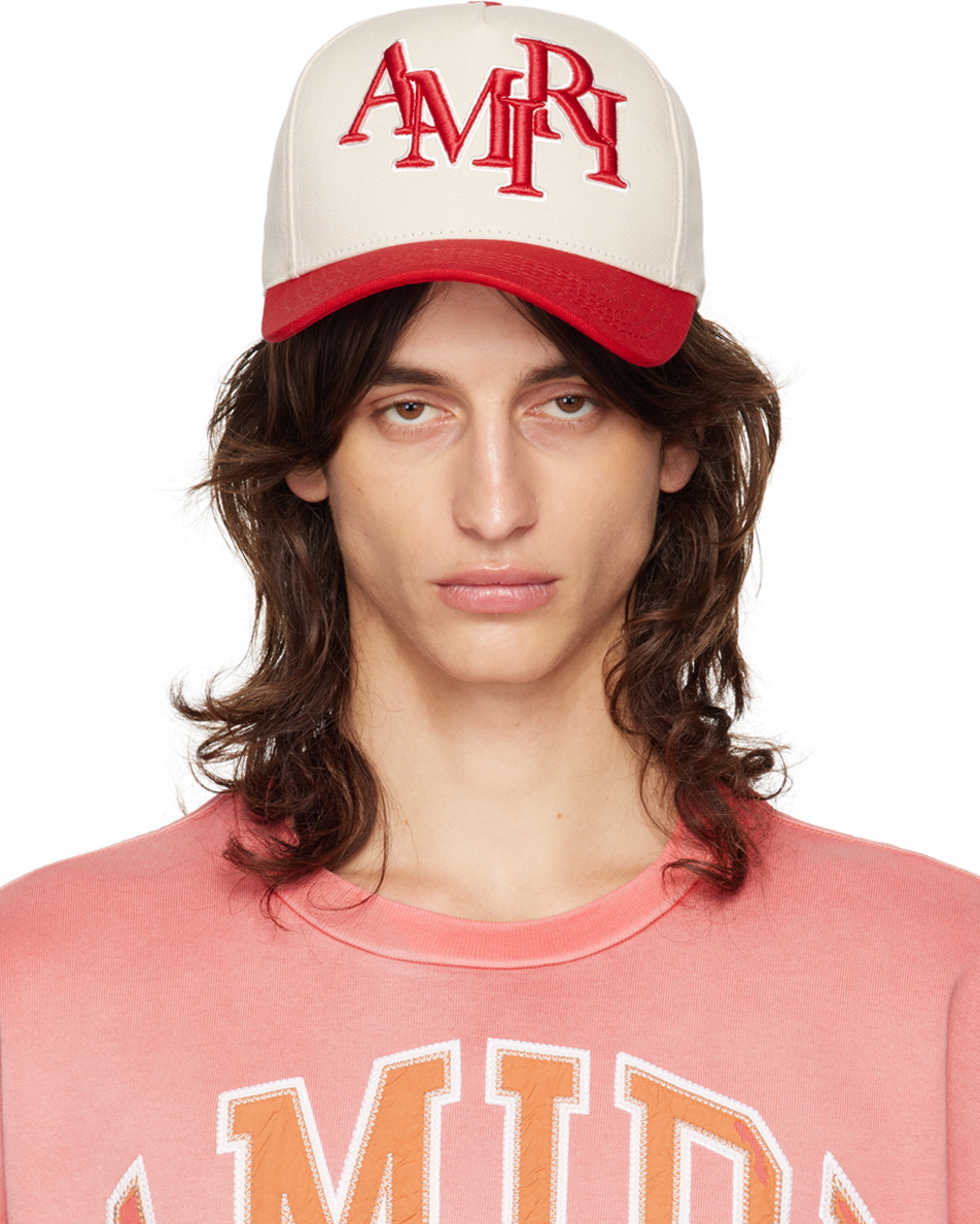 AMIRI Beige & Red Staggered 'Amiri' Canvas Cap Amiri