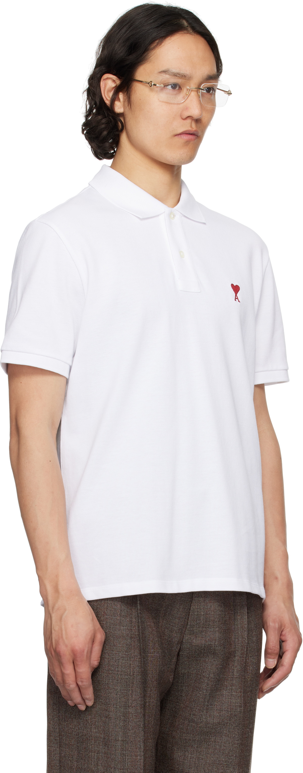 AMI Paris White Cotton Ami de Coeur Polo AMI