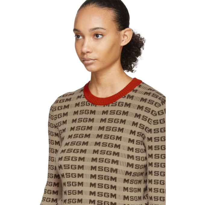 MSGM Beige All Over Logo Sweater MSGM