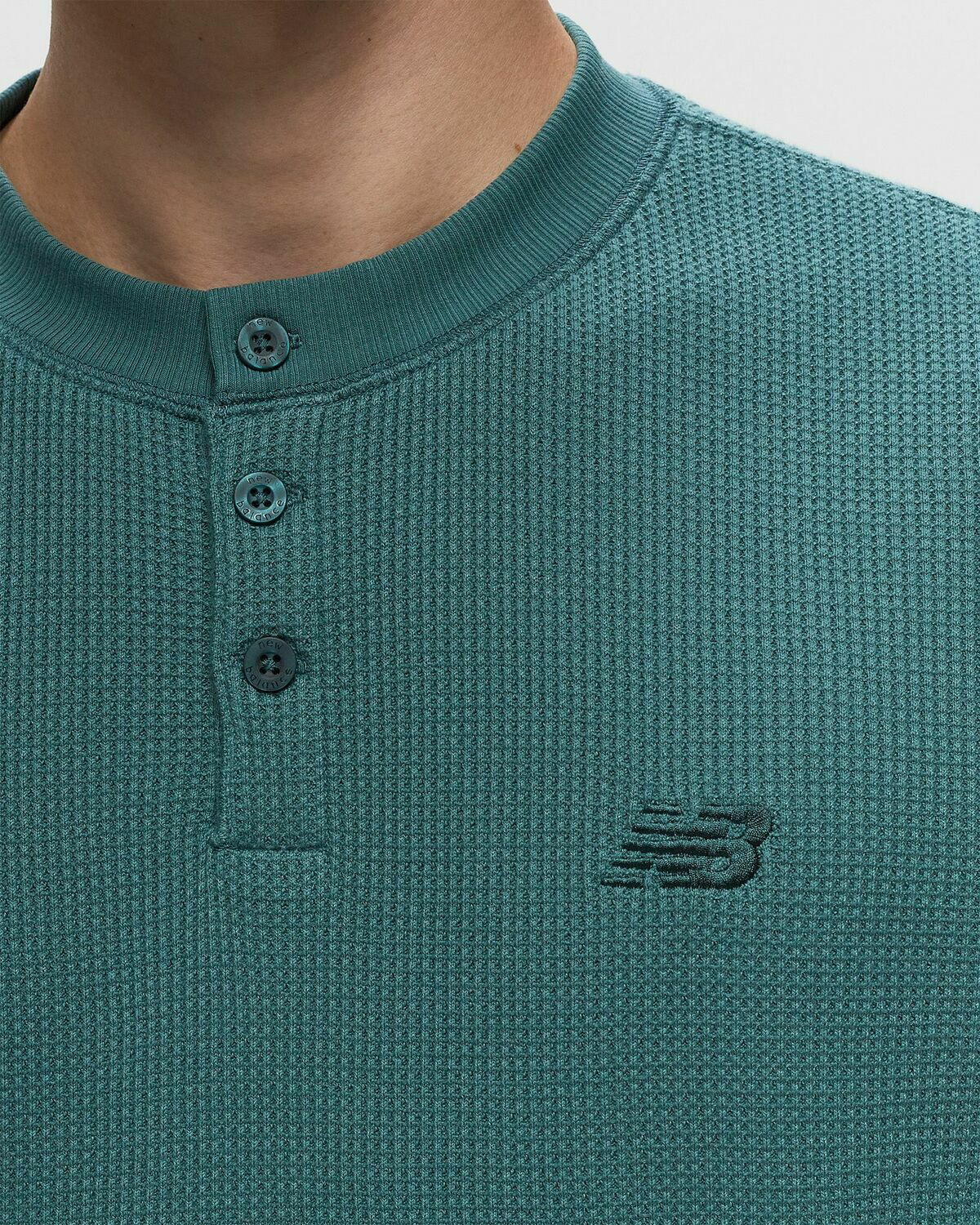 New Balance Waffle Knit Long Sleeve Henley Green - Mens - Longsleeves ...