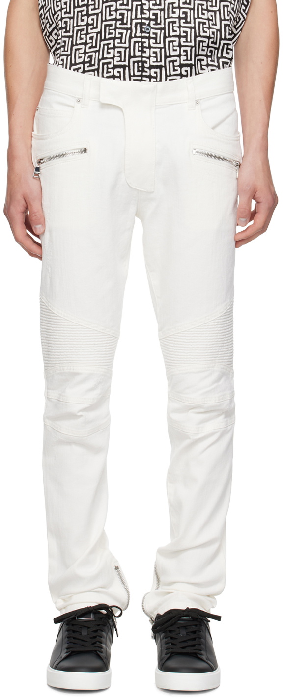 Balmain White Biker Jeans Balmain