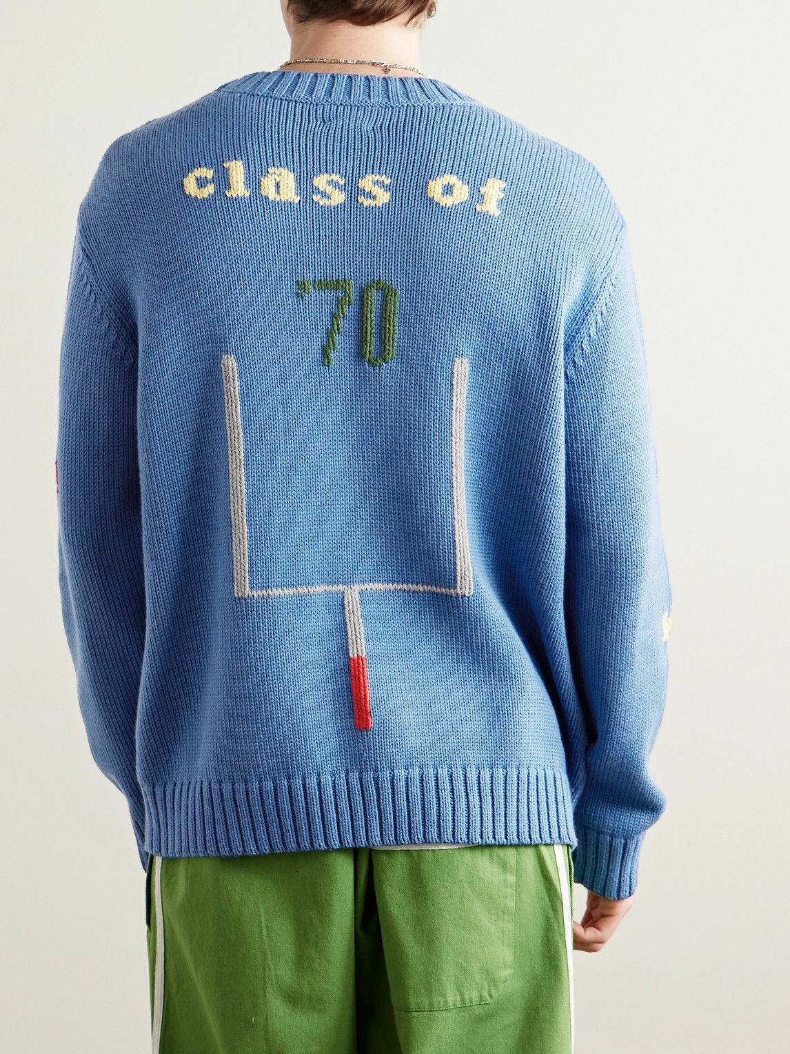 BODE - Spirit Intarsia-Knit Pima Cotton and Merino Wool-Blend Sweater - Blue Bode