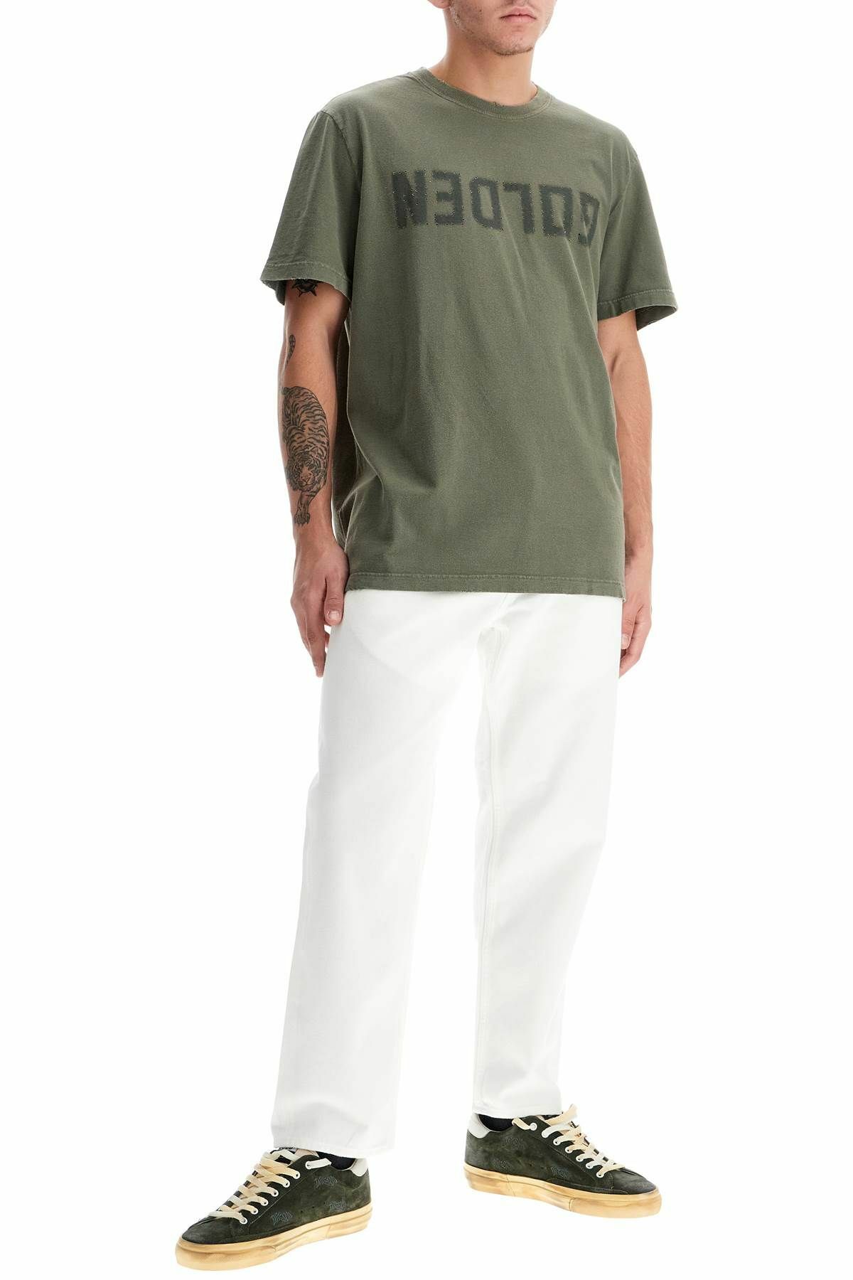 GOLDEN GOOSE distressed logo regular t-shirt Green Golden Goose Deluxe ...