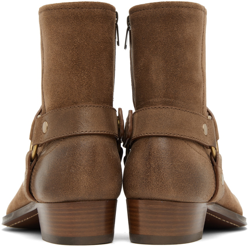 Saint Laurent Brown Waxed Suede Wyatt Boots Saint Laurent
