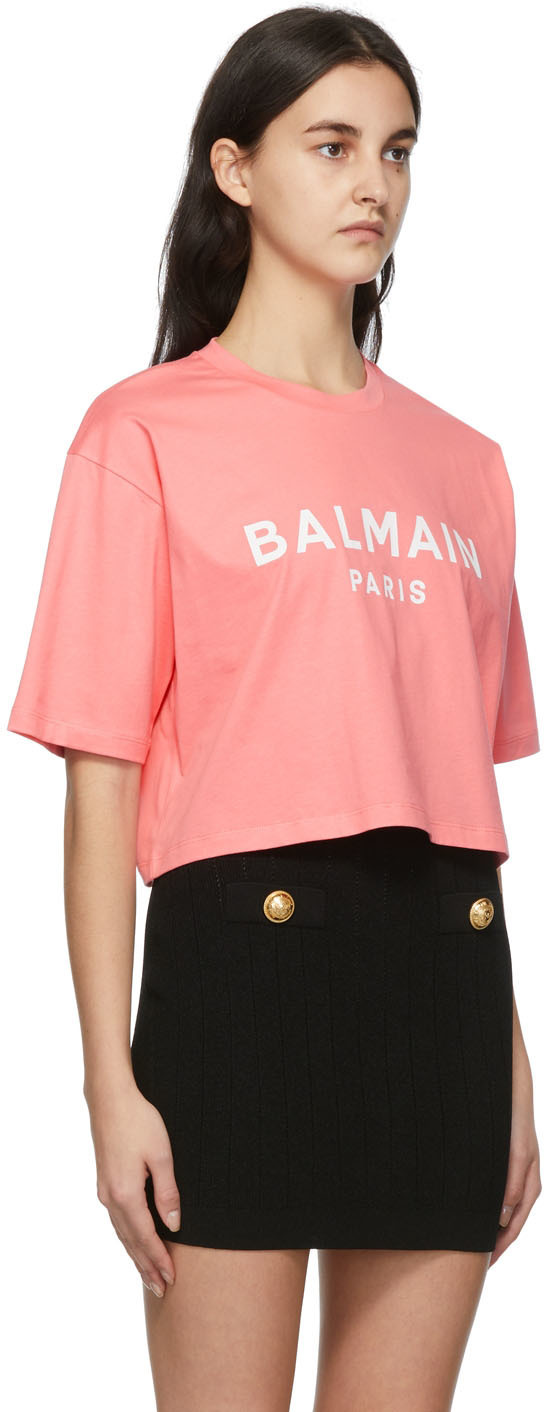 Balmain Pink Cropped Logo T-Shirt Balmain