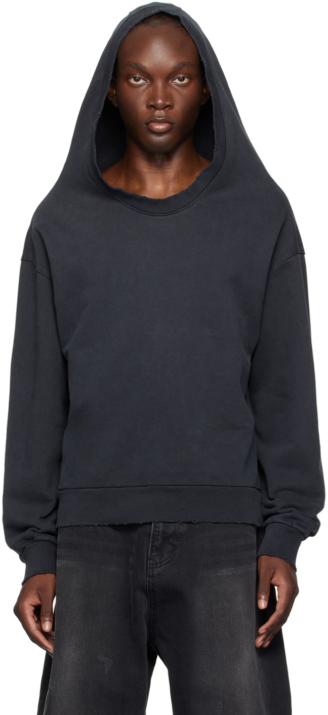 We11done Black Wide Neck Hoodie We11done