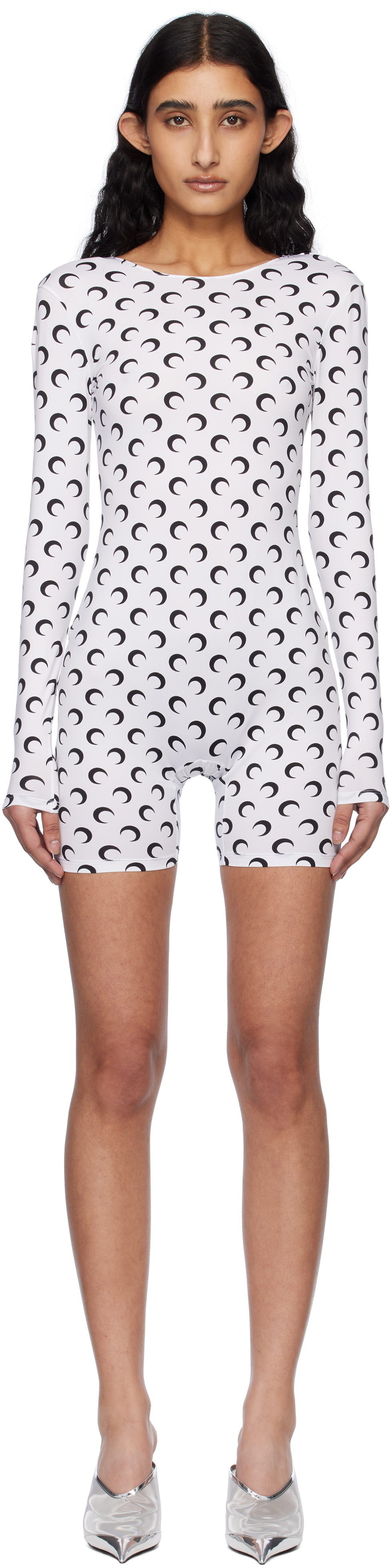 Marine Serre SSENSE Exclusive White Recycled Moon Jersey Short Catsuit Marine Serre