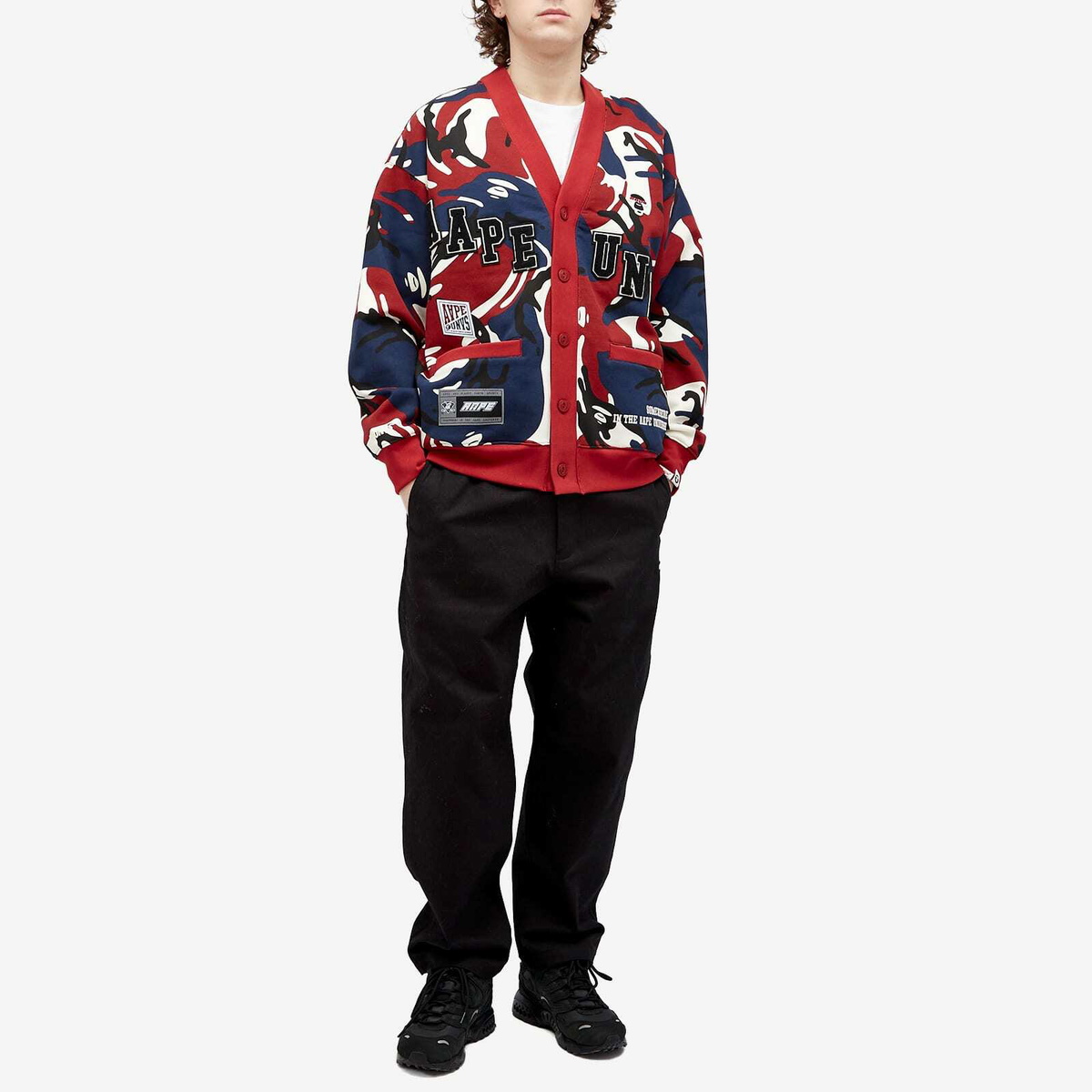 Men's AAPE UNVS Camo Cardigan in Burgundy (Navy) AAPE by A Bathing Ape